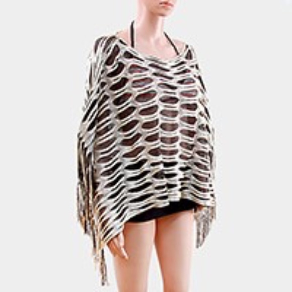 Tops | Fringed Metallic Poncho | Poshmark